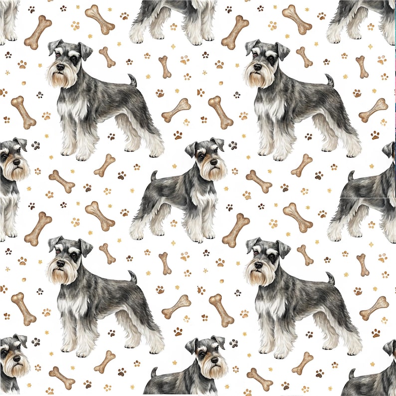 Schnauzer Digital Paper: Seamless Repeat Pattern, Watercolor Dogs, Cute ...