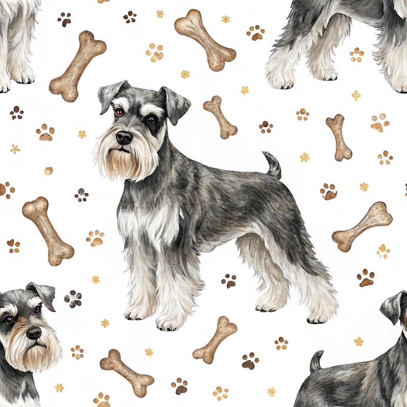 Schnauzer Digital Paper: Seamless Repeat Pattern, Watercolor Dogs, Cute ...