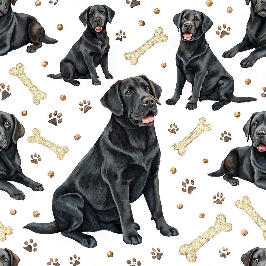 Black Labrador Retriever Digital Paper: Seamless Dog Pattern, Realistic ...