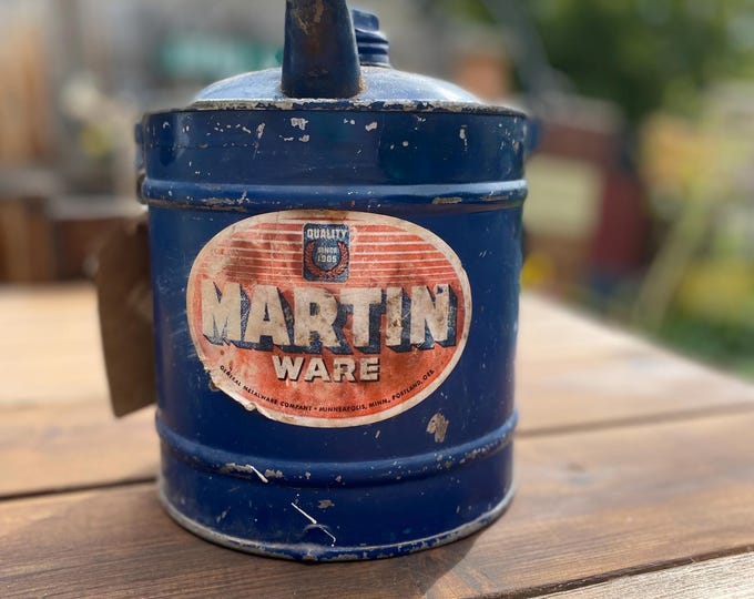 Vintage Blue Metal GAS CAN by Martin Ware, Chippy Rustic Industrial ...