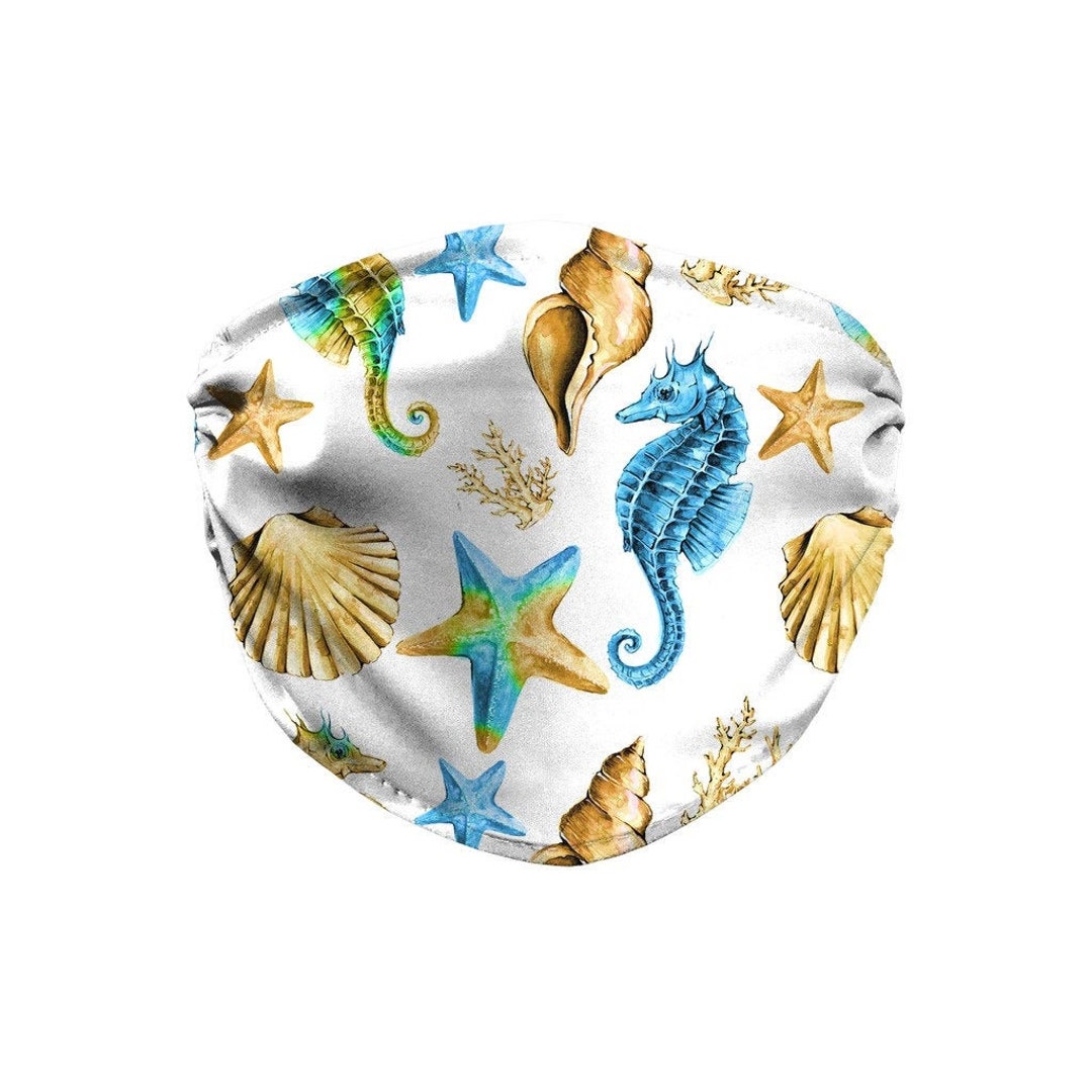 Beach Face Mask Vacation Face Mask Seashells and Starfish, Ocean Face ...