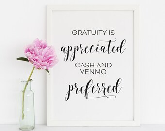 Cash Gratuities Preferred Sign - Etsy
