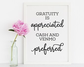 Cash Gratuities Preferred Sign - Etsy