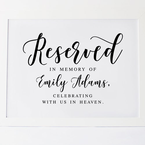 Reserved in Memory Chair Sign Reserved in Memory of Sign - Etsy