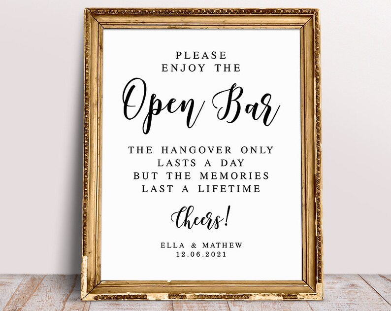 Please Enjoy The Open Bar Wedding Signs Open Bar Wedding Etsy