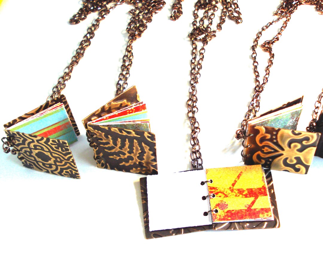 Mini Book Necklace Embossed Brass & River Diary Aluminum With Pages - Etsy