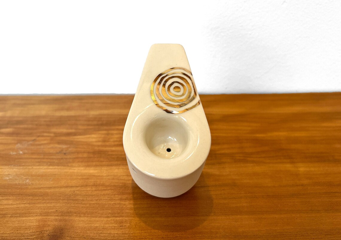Modern Ceramic Smoking Pipe - White & Gold Swirl - Etsy
