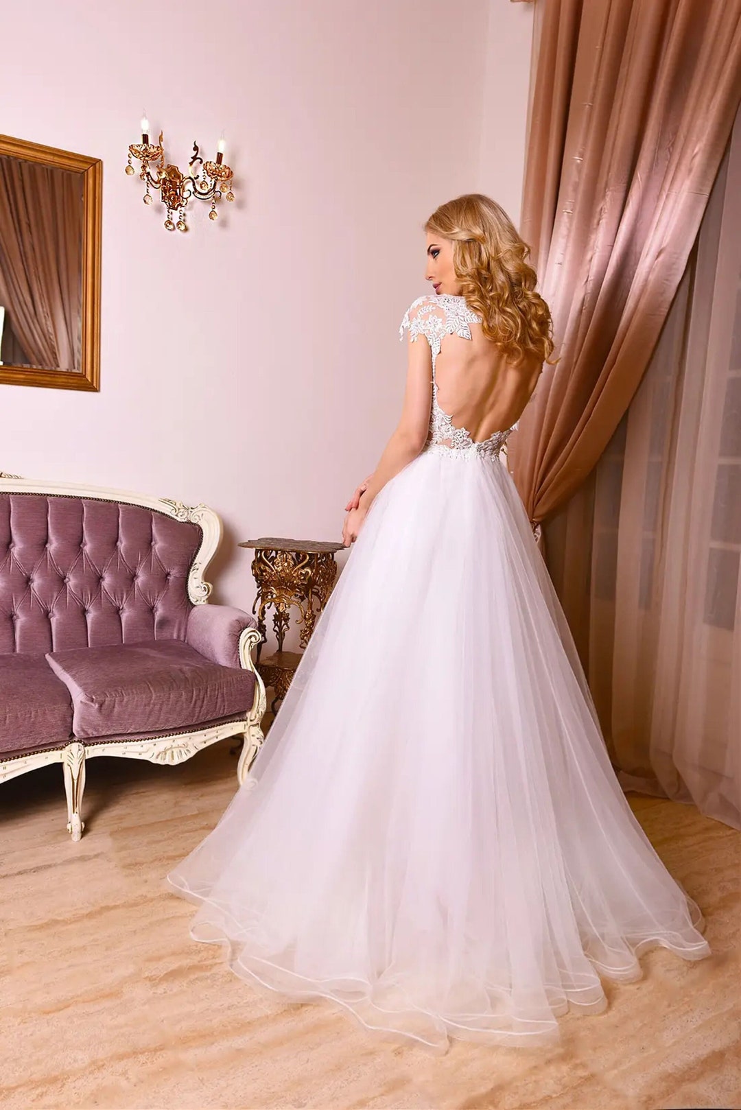 Open Back Wedding Dress, Custom Wedding Gown, A Line Wedding Dress ...