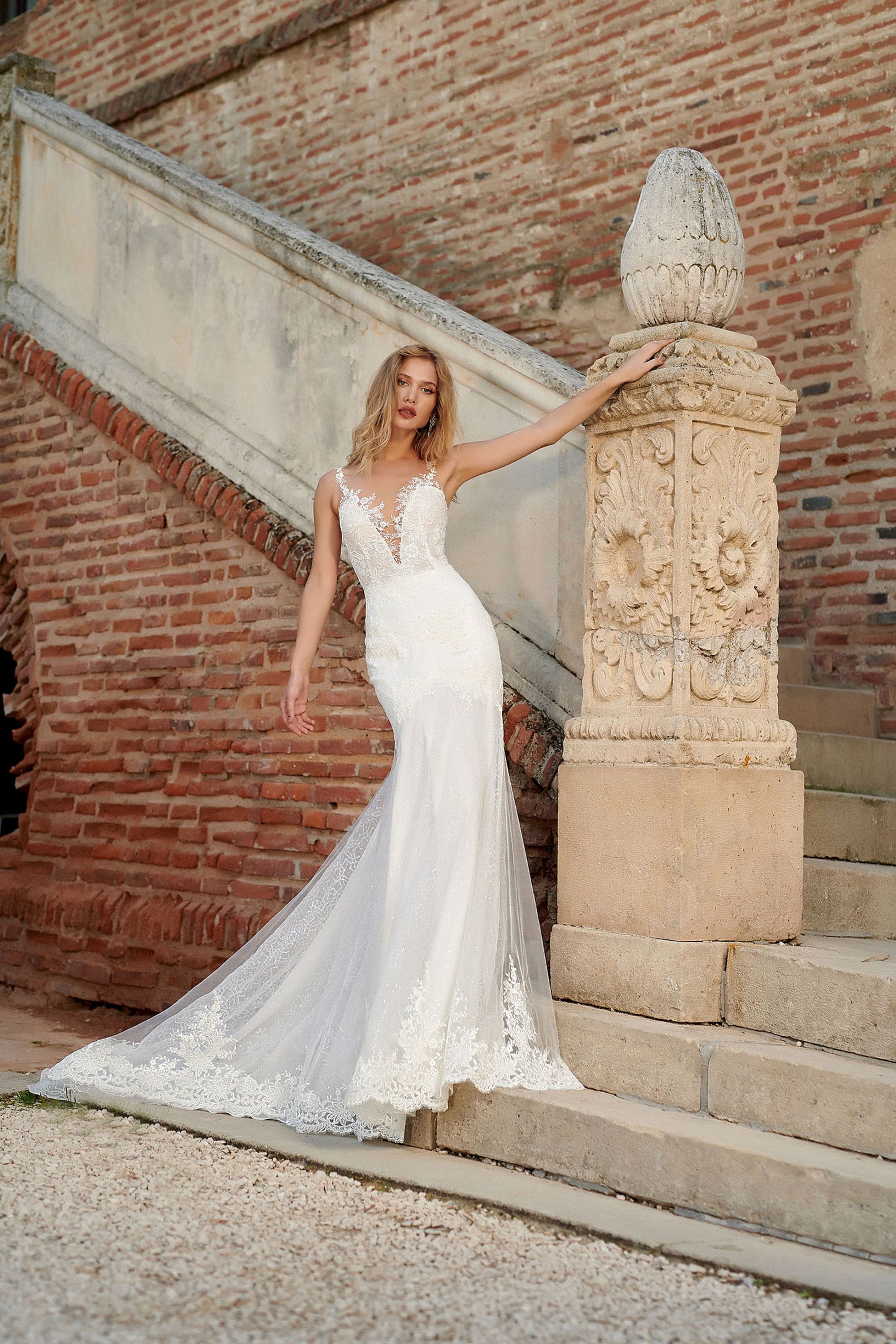 Exquisite Open Back and Deep V Lace Mermaid Wedding Dress, Floral Lace ...