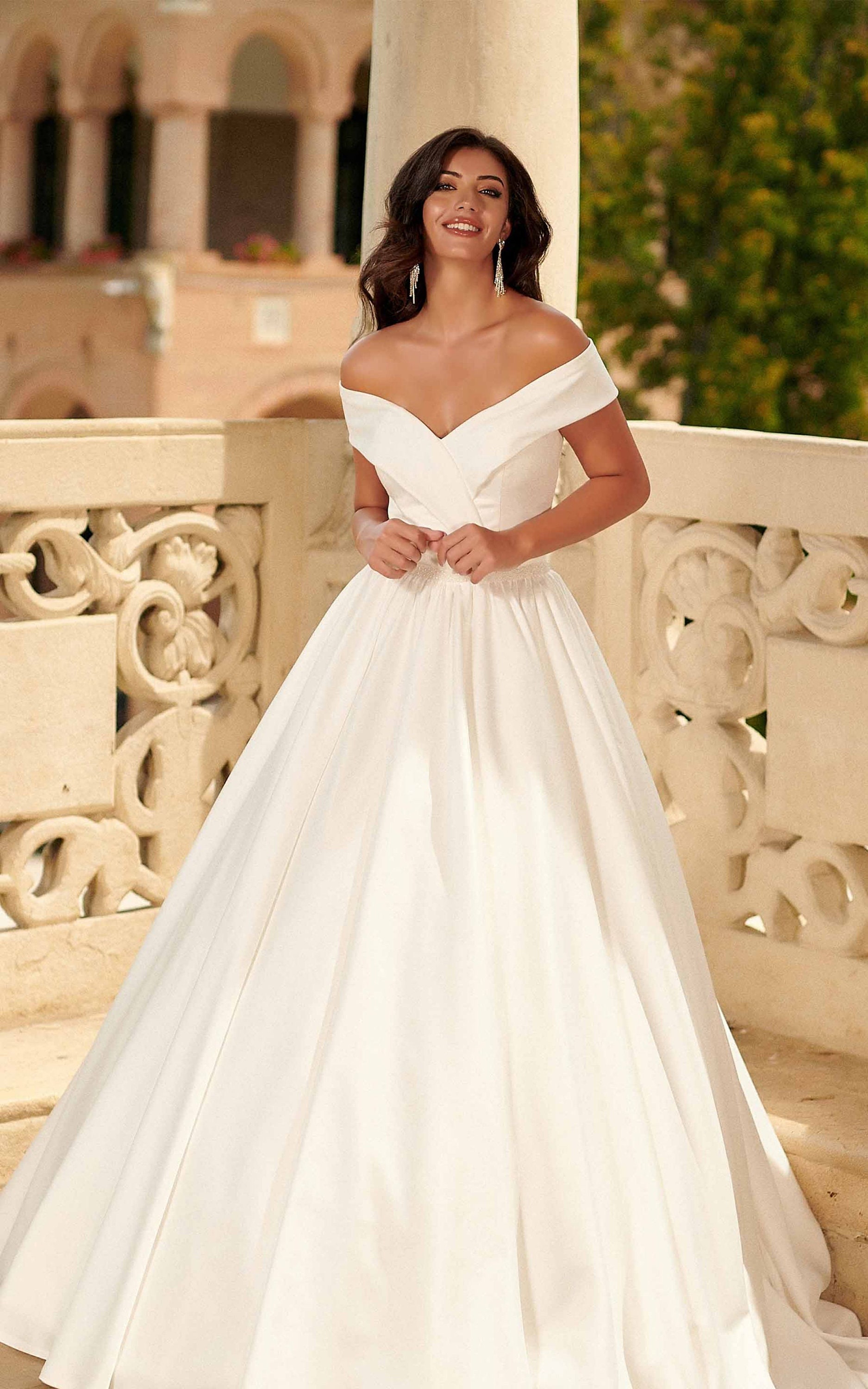 Off Shoulder Classic Satin a Line Wedding Dress, Minimalist Satin ...