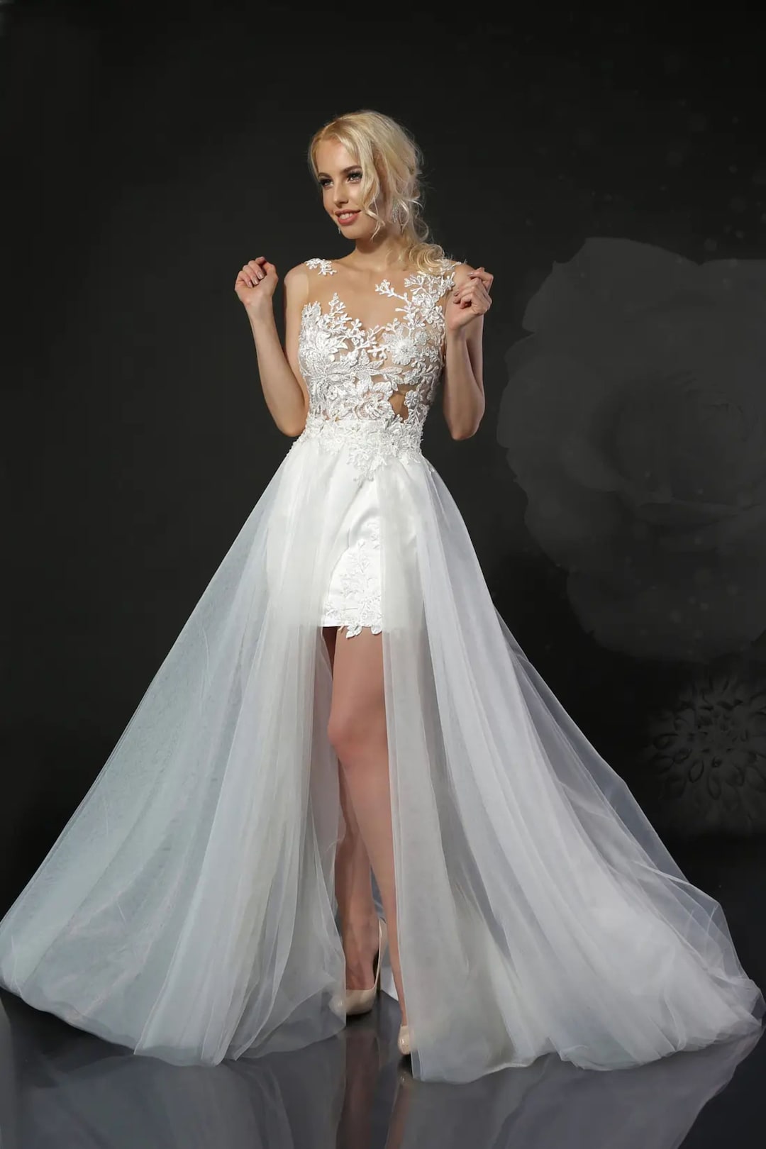 Detachable Wedding Overskirt, Tulle Overskirt, Long Tulle Detachable ...