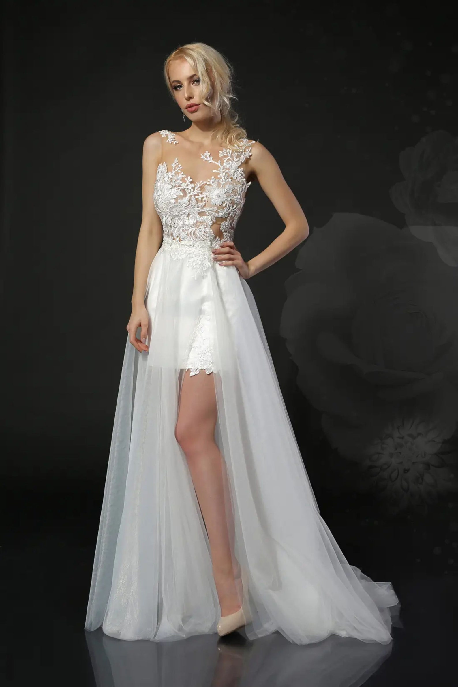 Detachable Wedding Overskirt, Tulle Overskirt, Long Tulle Detachable ...