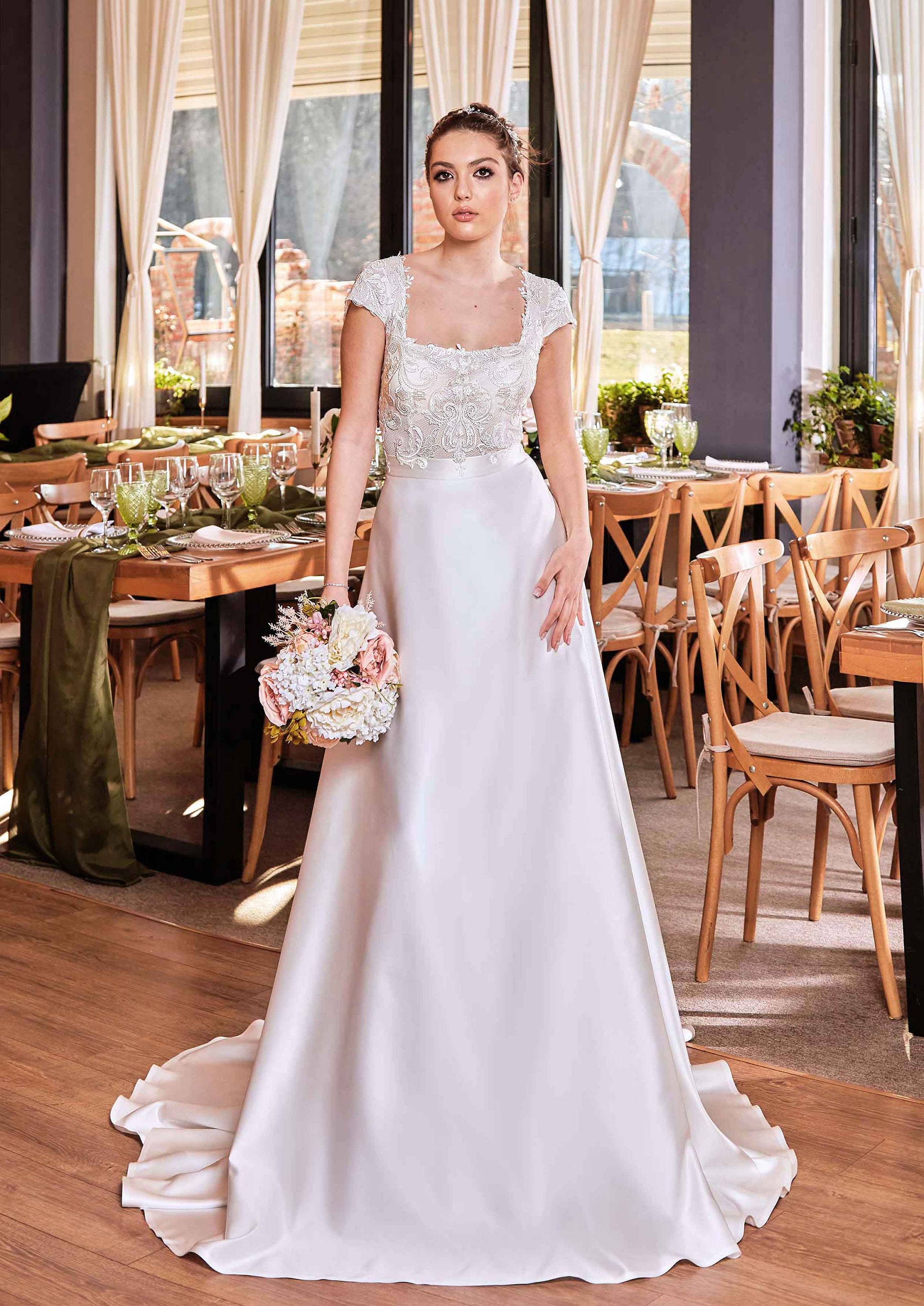 Elegant Romantic A Line Satin Lace Wedding Dress, Beautiful Wedding ...
