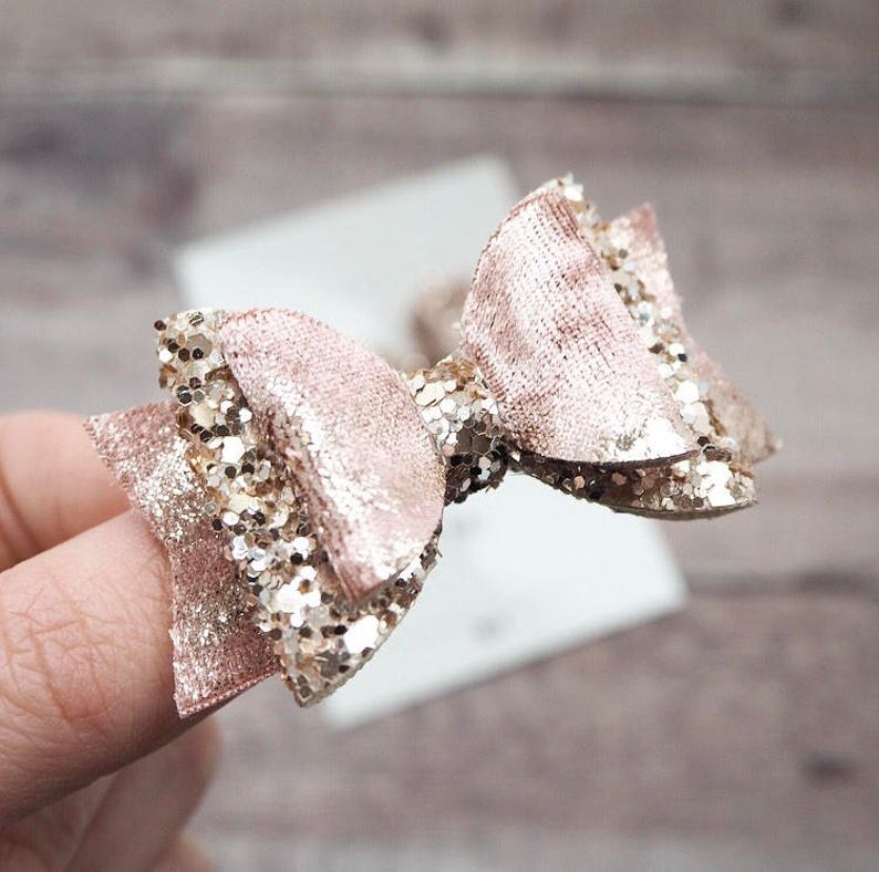 Rose Gold Bow Rose Gold Piggies Baby Bow Rose Gold Glitter | Etsy