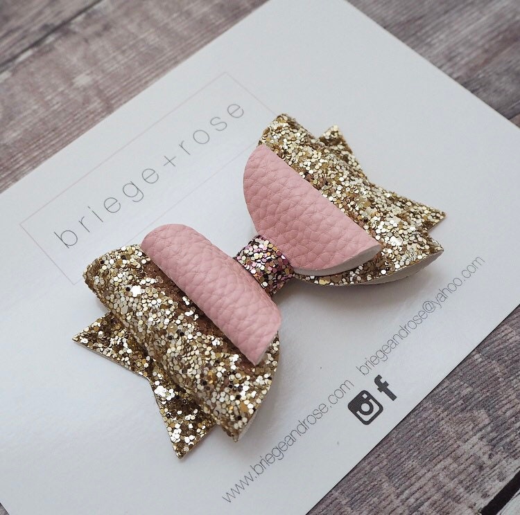 Pink and Gold Hair Bow Glitter Bow Pink Bow Gold Glitter - Etsy UK