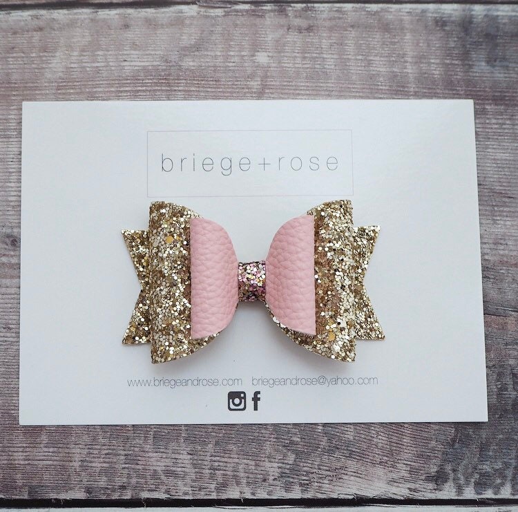 Pink and Gold Hair Bow Glitter Bow Pink Bow Gold Glitter - Etsy UK