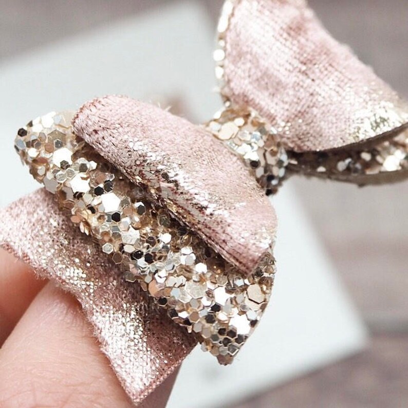 Rose Gold Bow Rose Gold Piggies Baby Bow Rose Gold Glitter | Etsy