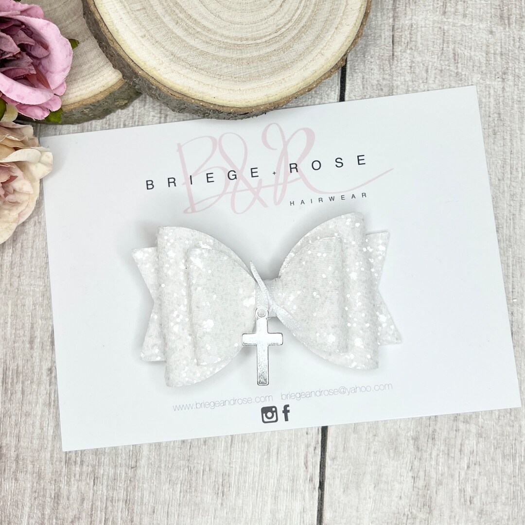 White Glitter Bow, First Holy Communion, Bridesmaid Hair, Christening ...
