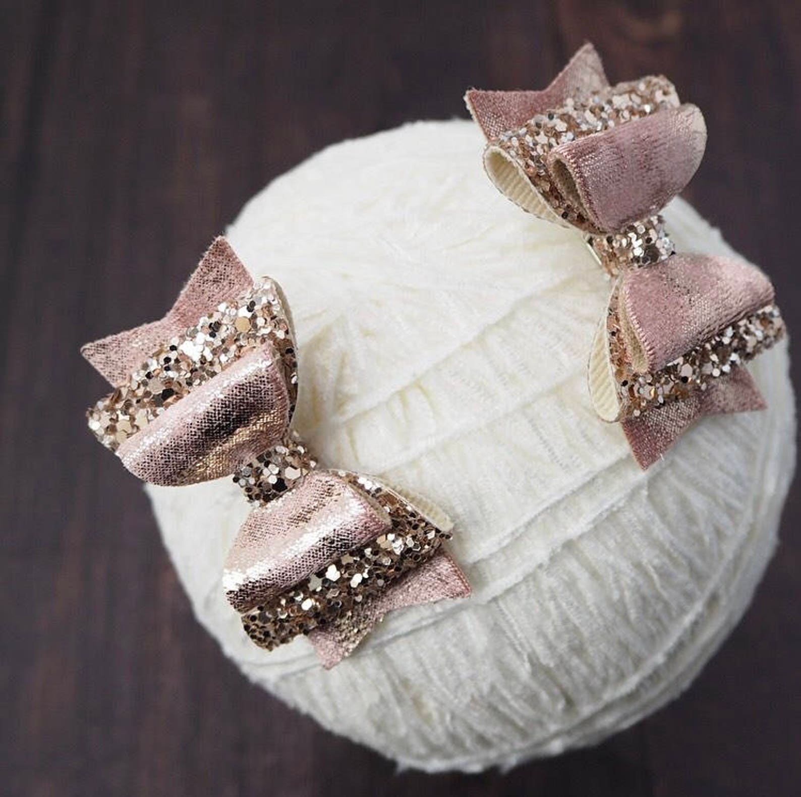 Rose Gold Bow Rose Gold Piggies Baby Bow Rose Gold Glitter | Etsy