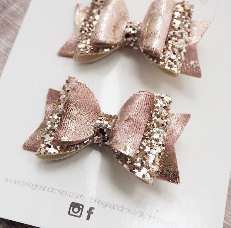 Rose Gold Bow Rose Gold Piggies Baby Bow Rose Gold Glitter | Etsy