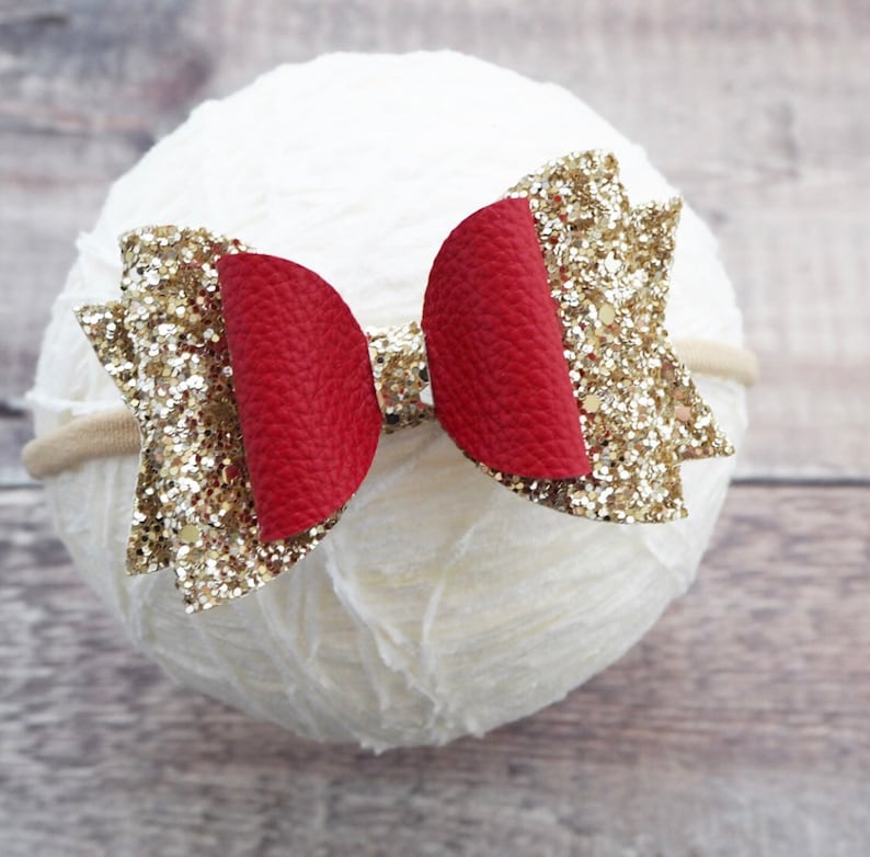 Gold Glitter Bow Red Hair Bow Christmas Bow Christmas Hair - Etsy