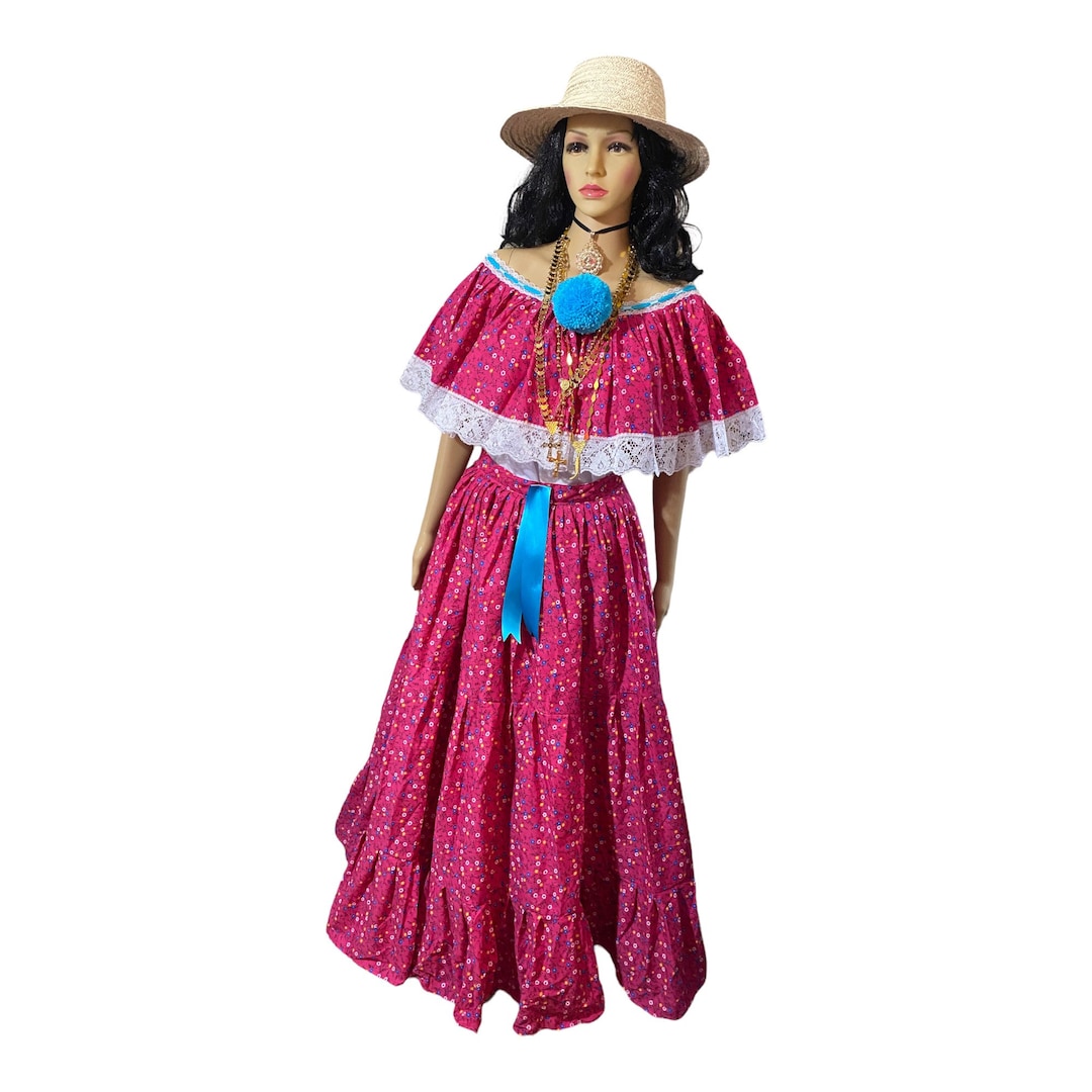 Panamanian Pollera Montuno De Cocle Pink and Turquoise Adult - Etsy