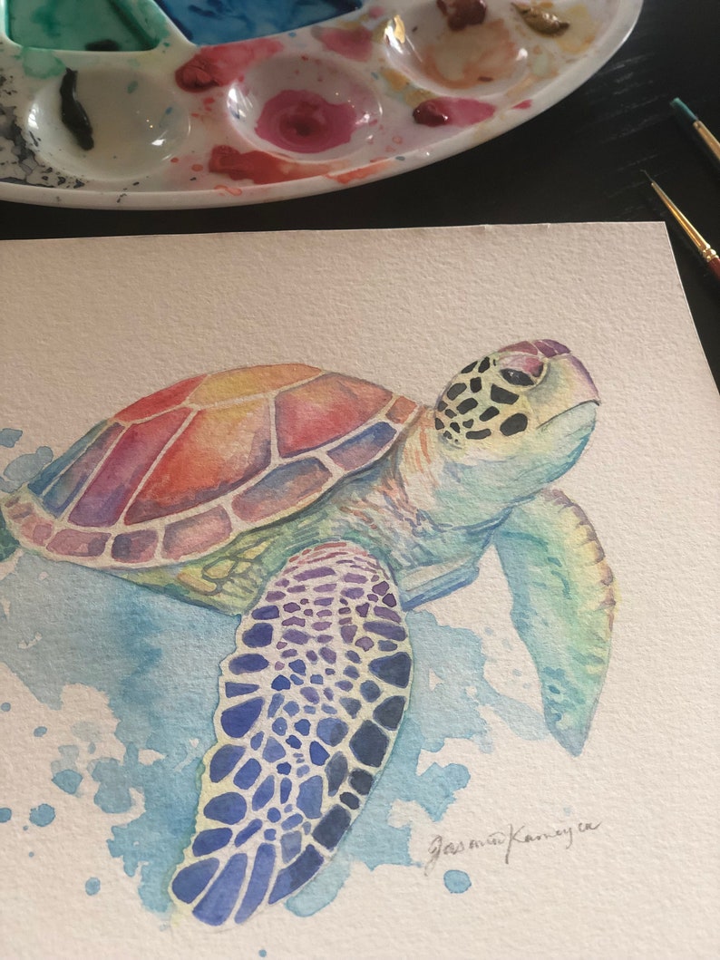 Watercolour Sea Turtle - Original 7.5x7" Watercolor Painting - Etsy