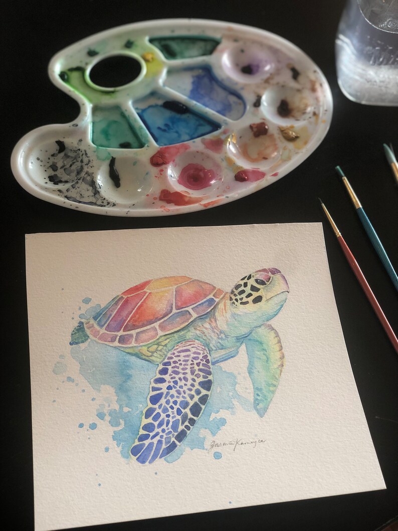 Watercolour Sea Turtle - Original 7.5x7" Watercolor Painting - Etsy