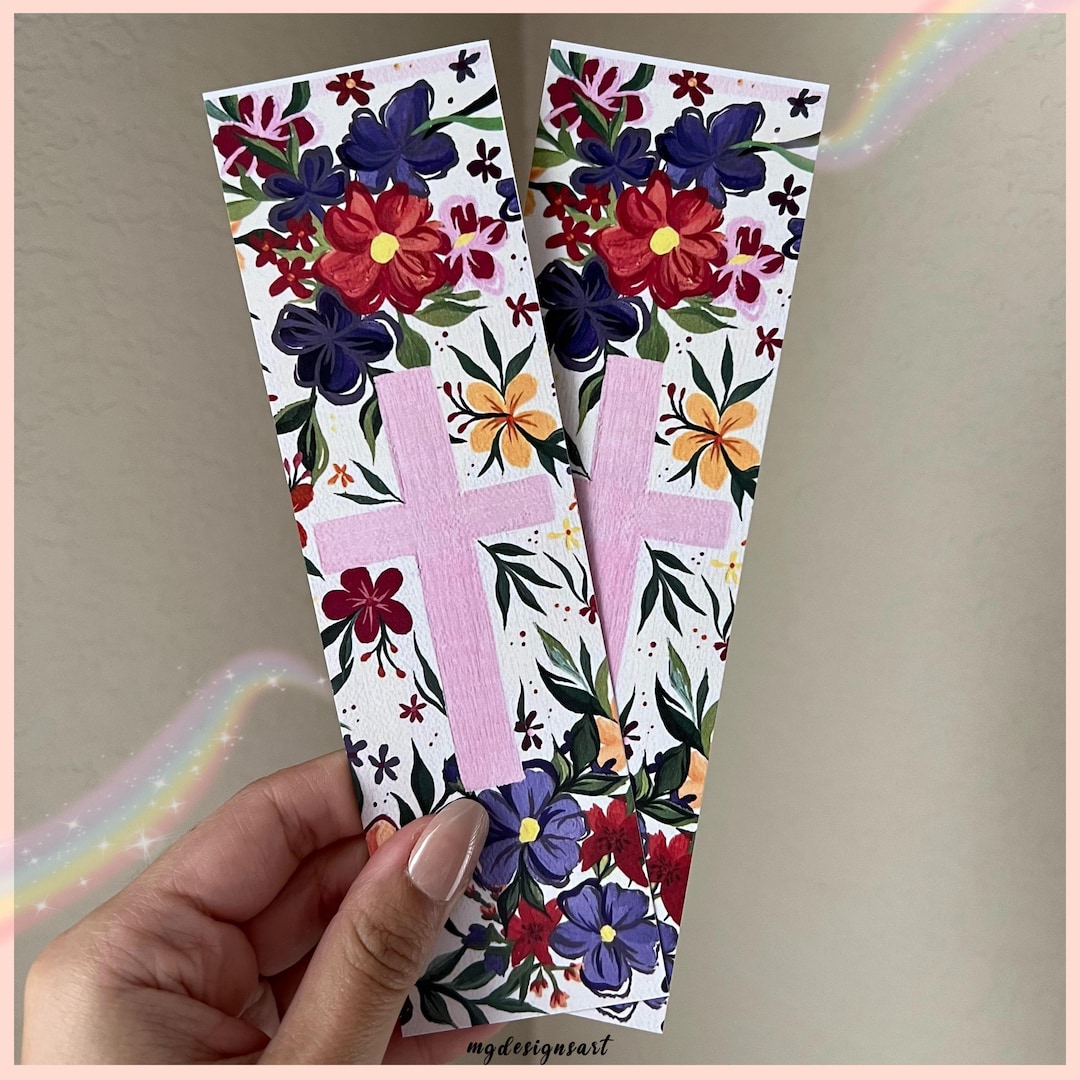 Floral Cross Bookmark / Christian Art - Etsy