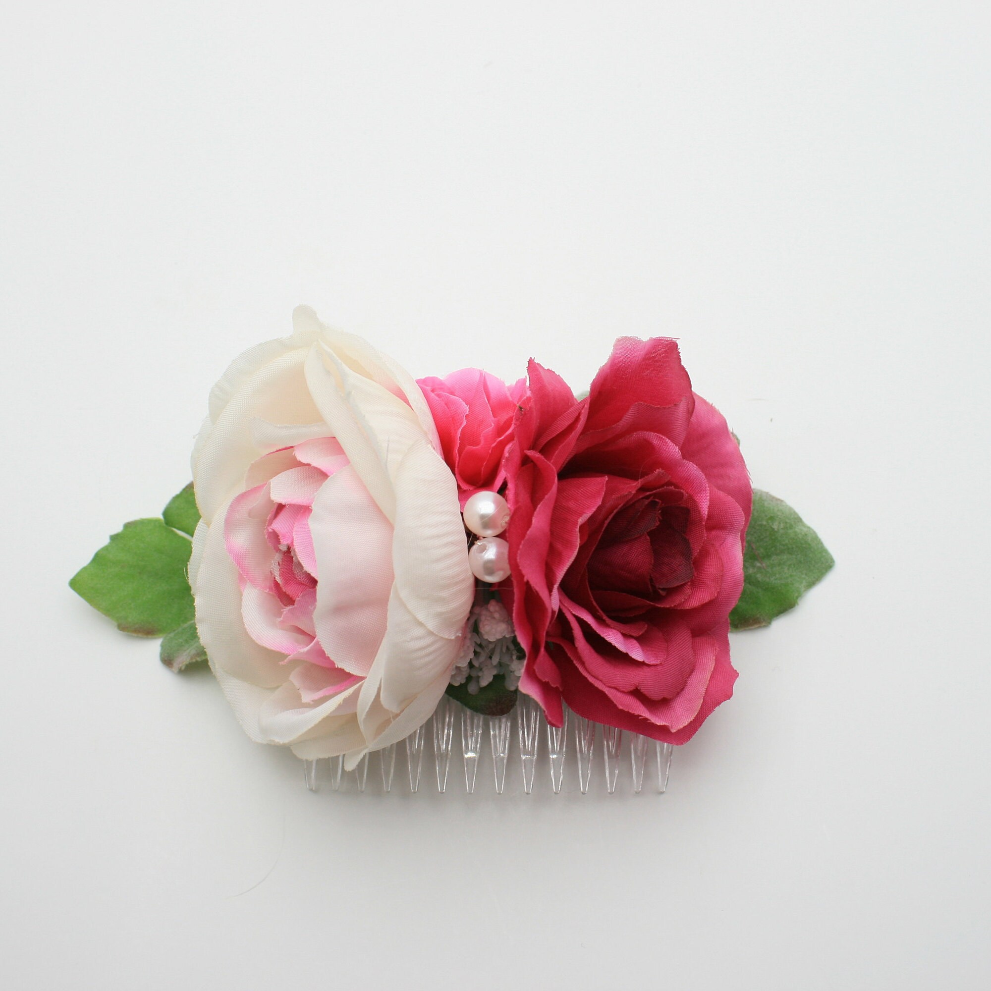 Blush Pink Rose Hair Comb Wedding Flower Comb Hot Pink Bridal Headpiece ...