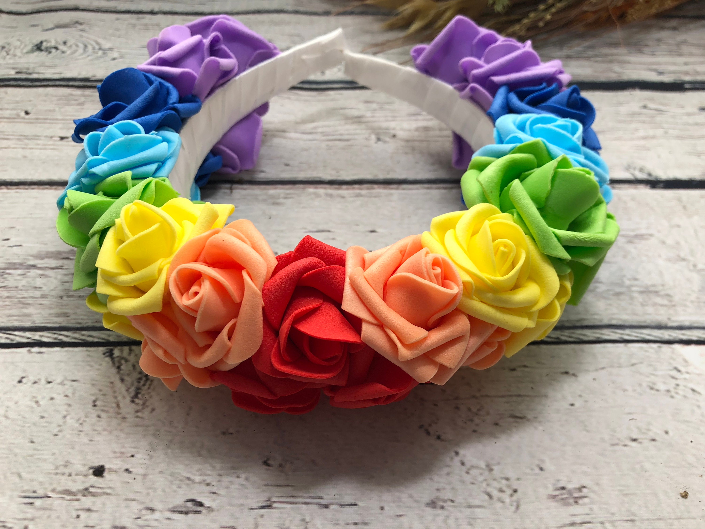 Rainbow Flower Crown Girls Hair Accessory Colorful Hair Piece Mermaid ...