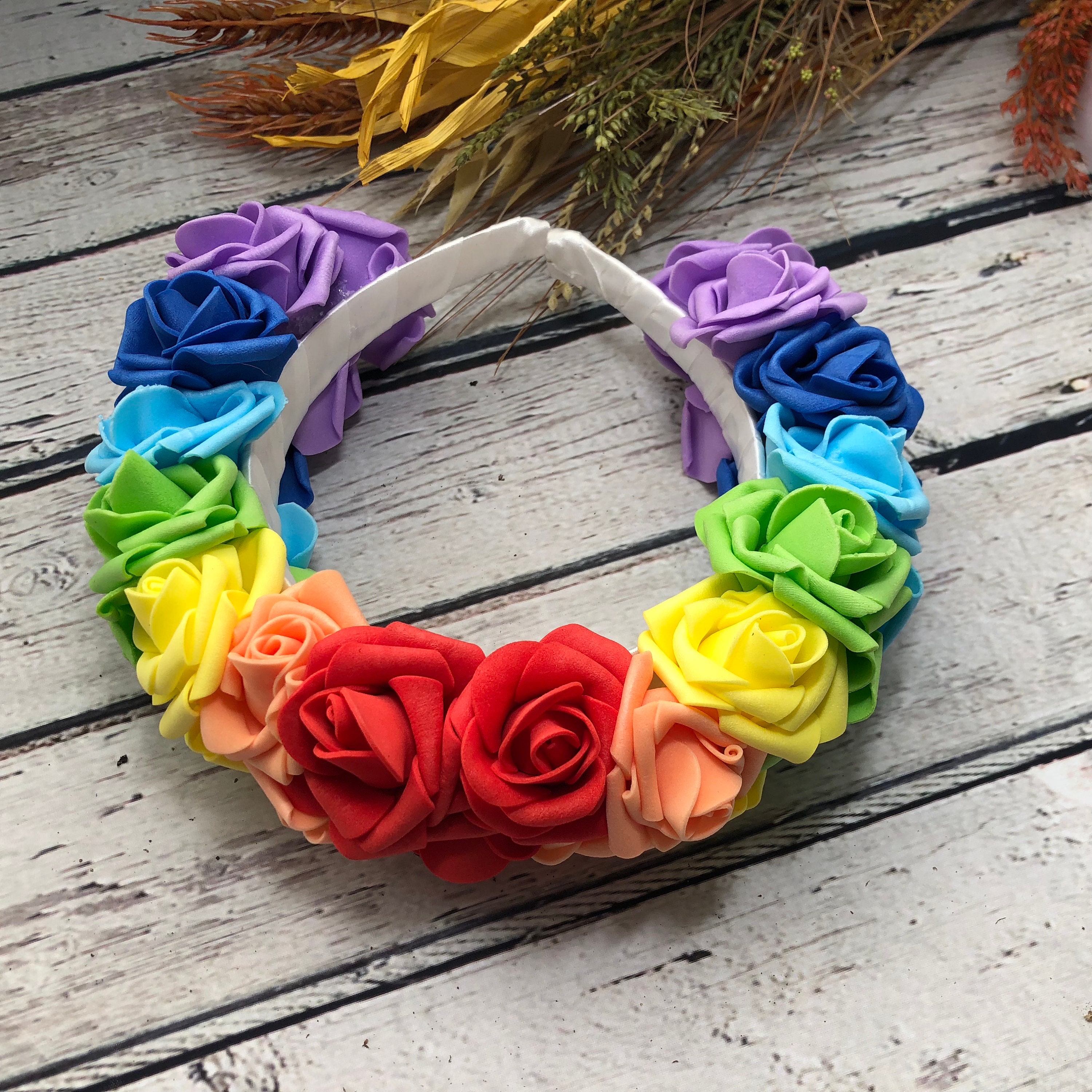 Rainbow Flower Crown Girls Hair Accessory Colorful Hair Piece Mermaid ...