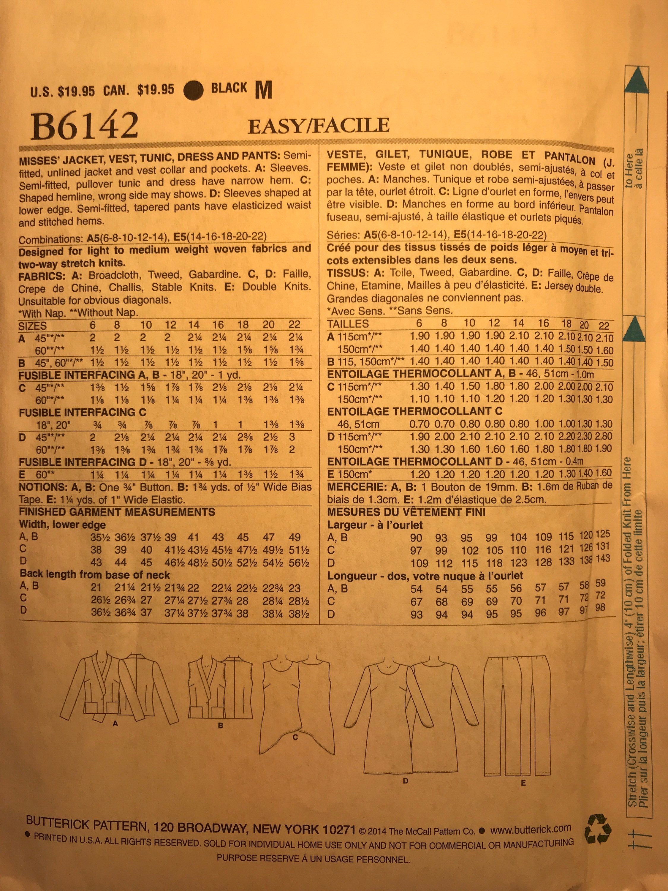 Butterick 6142 Lifestyle Wardrobe Pattern - Etsy