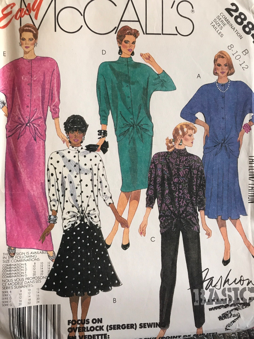 Vintage 80’s Mccall’s Top, Skirt and Pants Pattern 2884 - Etsy