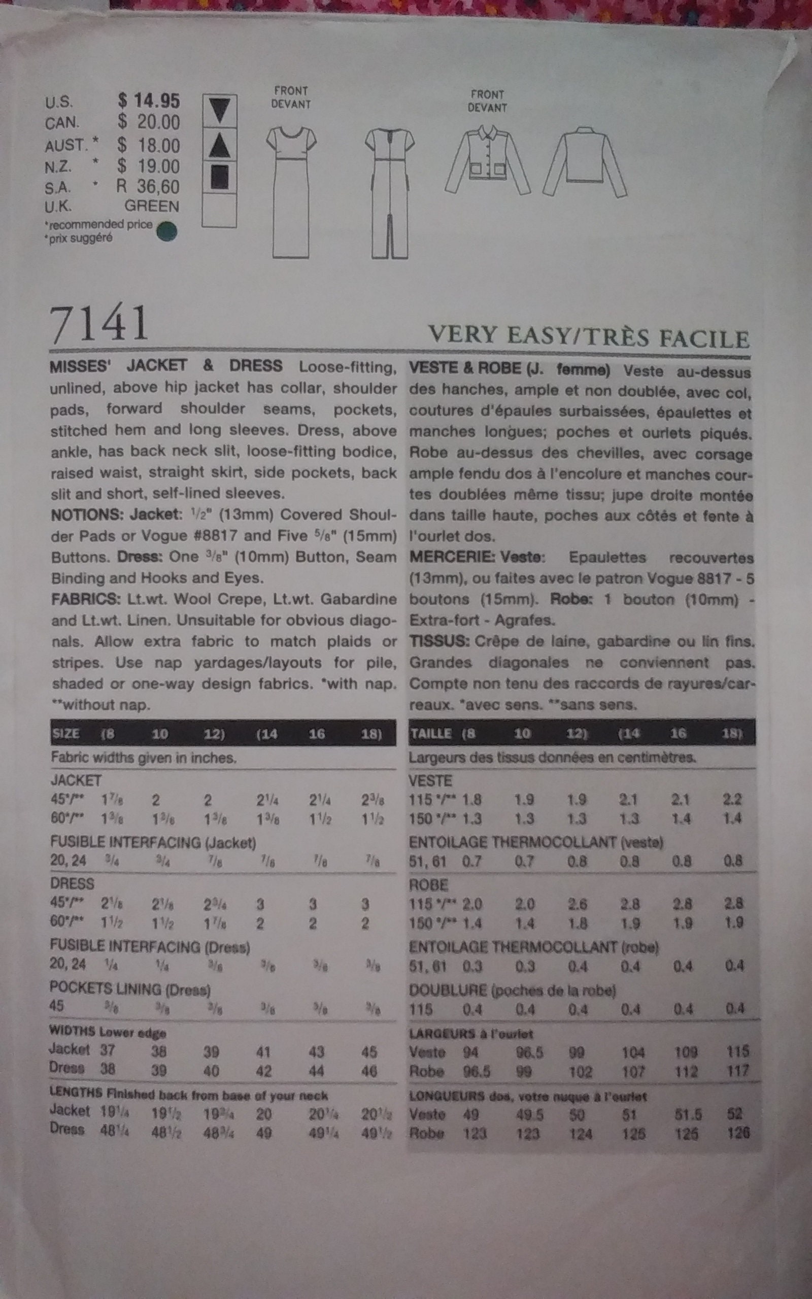 Vintage Very Easy Vogue Pattern 7141 Circa 1999 Misses 8-10-12 - Etsy