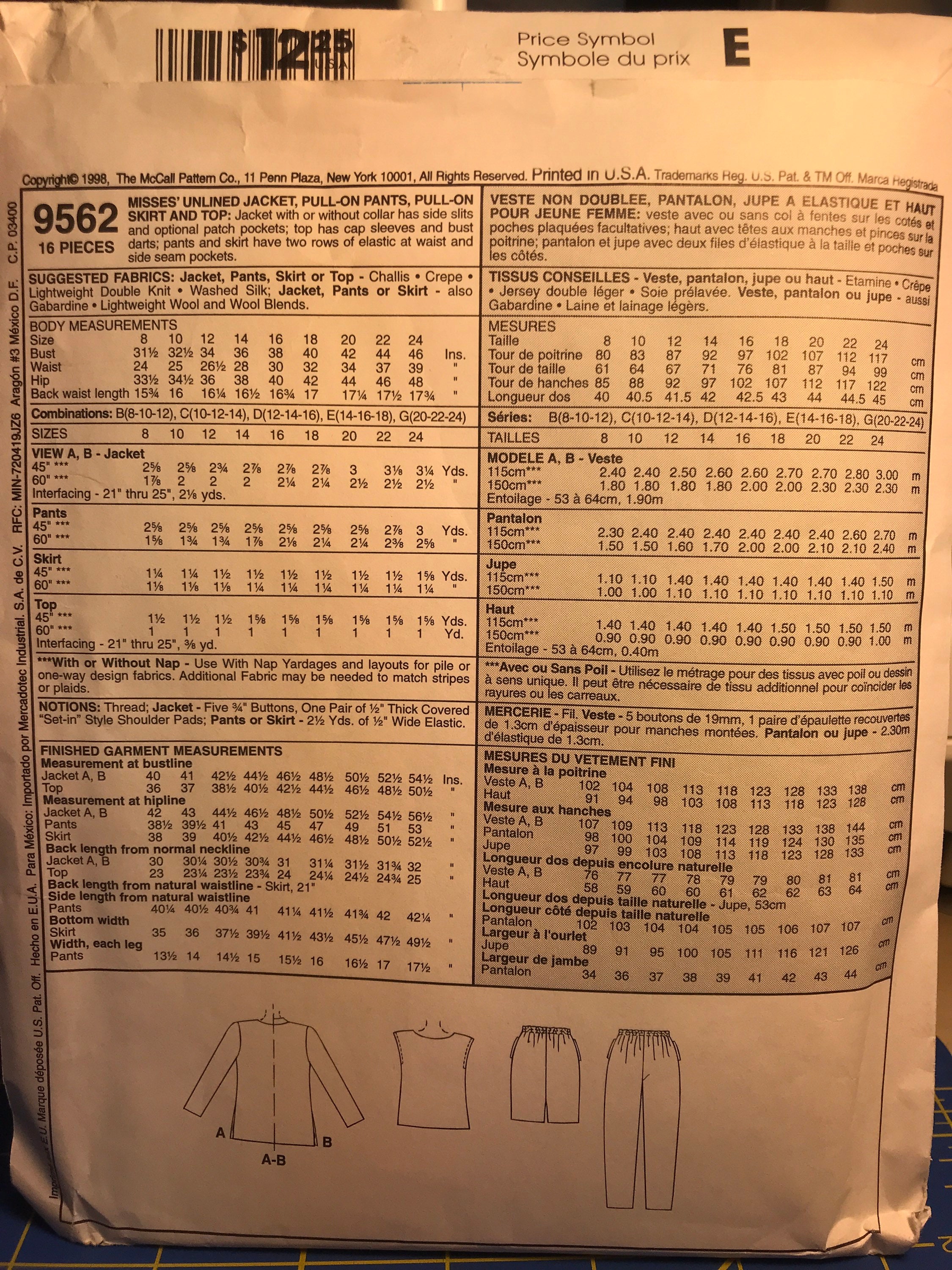 Vintage Mccall’s Coordinates Pattern 9562 - Etsy