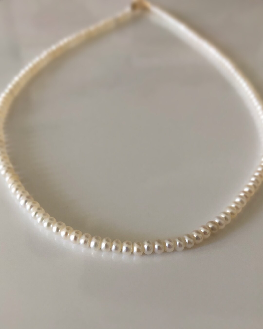 Tiny White Pearl Necklace, Simple Classic Style, 14kgf Gold, Round Freshwater Pearls, Handmade ...