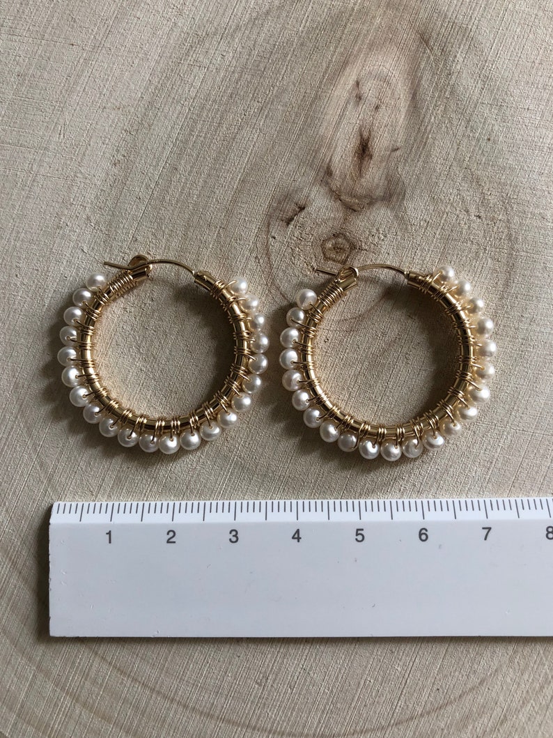 Gold Pearl Hoop Earrings Formal Earrings White Pearl - Etsy UK