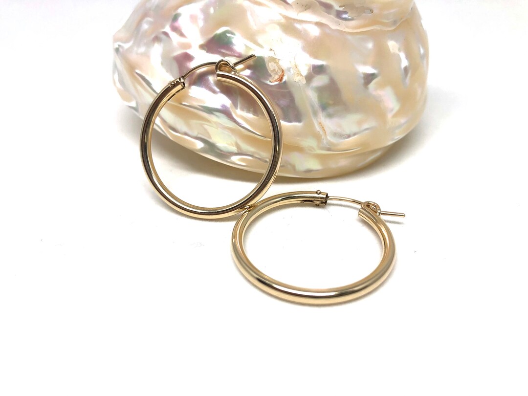 Classic Gold Hoop Earrings, 14kgf Gold Filled Hoop Earrings, Latch Back ...