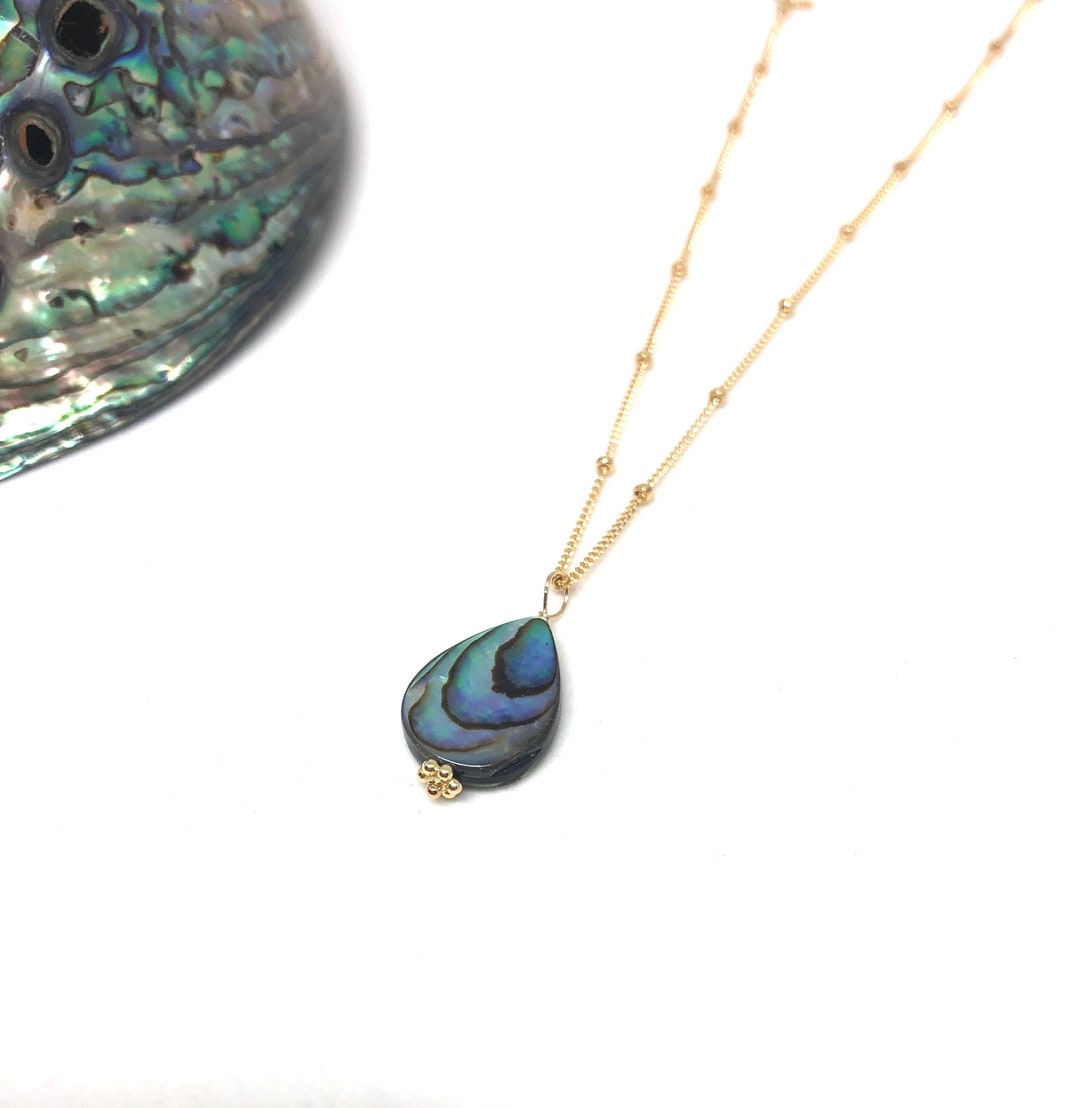 Moana Necklace, Abalone Shell 14kgf Gold Chain Jewelry, Handmade Paua ...