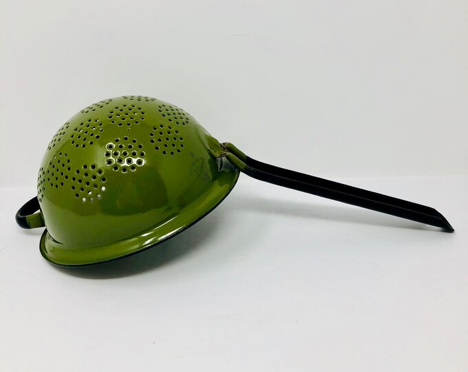 Vintage Green Enamel Colander With Long Handle Farmhouse Decor - Etsy