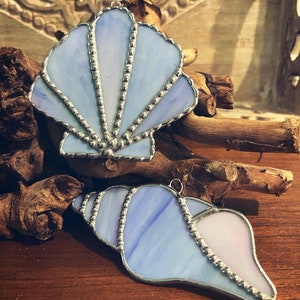 Stained Glass Sea Shell Ornament, Suncatcher, Seaside, Ocean, Coastal ...