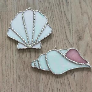 Stained Glass Sea Shell Ornament, Suncatcher, Seaside, Ocean, Coastal ...