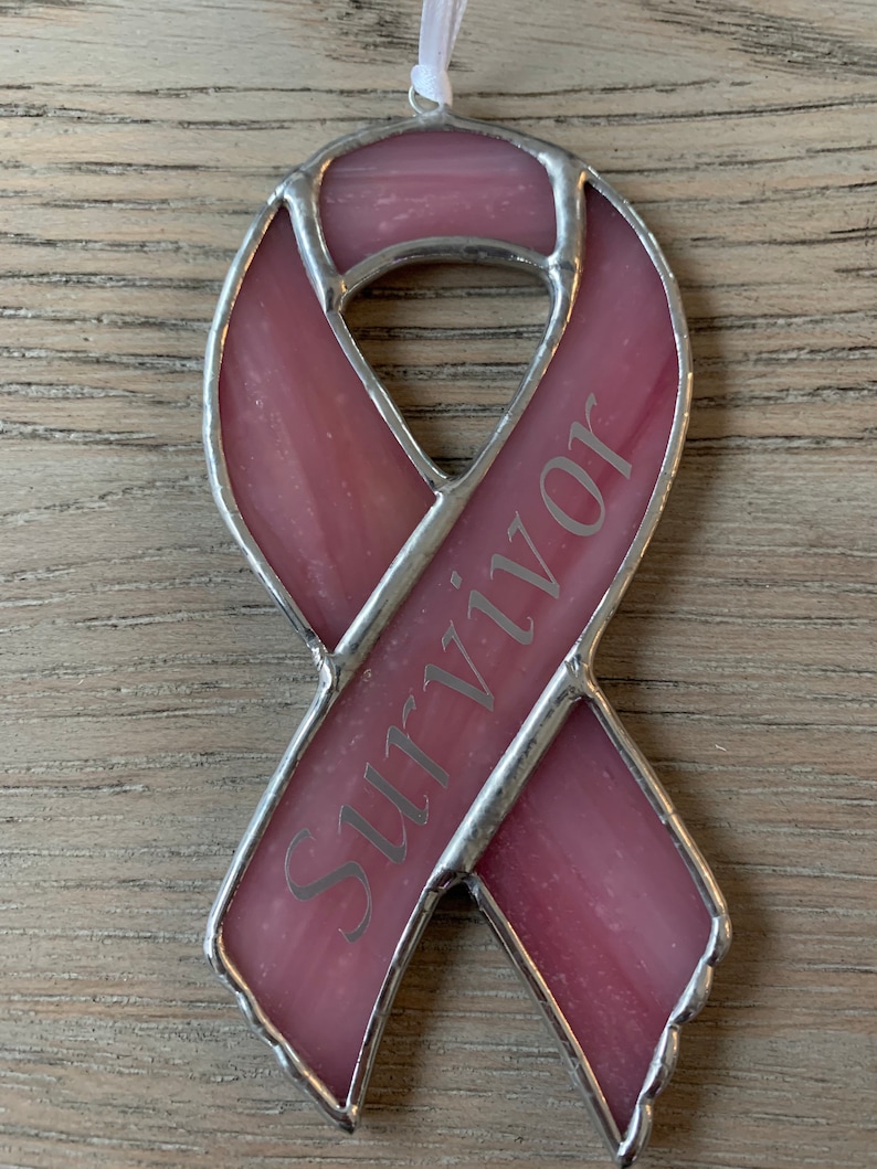 Personalized Breast Cancer Survivor Awareness Ribbon Stained - Etsy