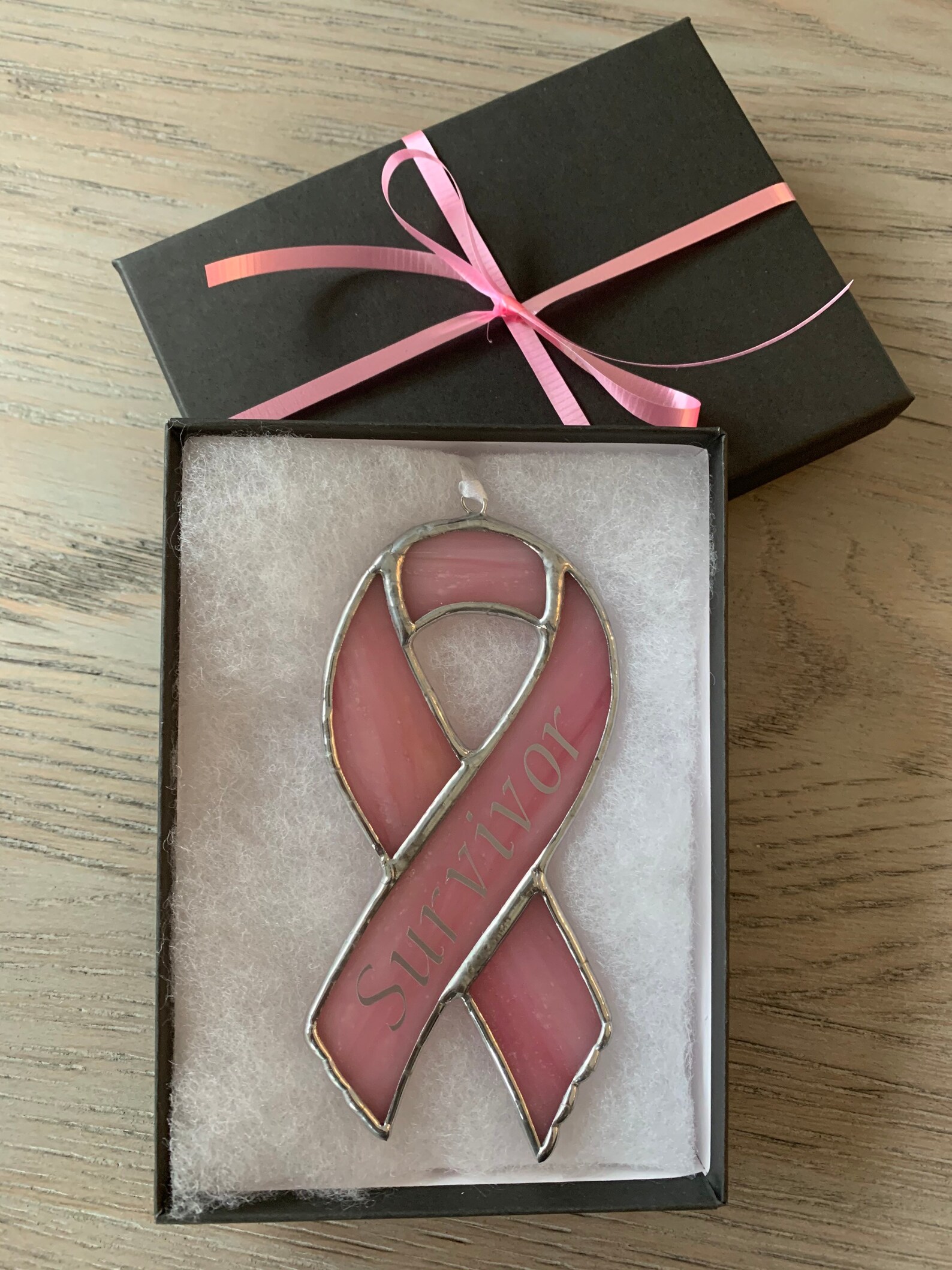 Personalized Breast Cancer Survivor Awareness Ribbon Stained | Etsy
