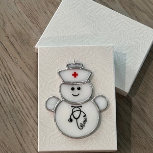 Nurse Snowman Stained Glass Ornament, Suncatcher, Healthcare, Stained ...