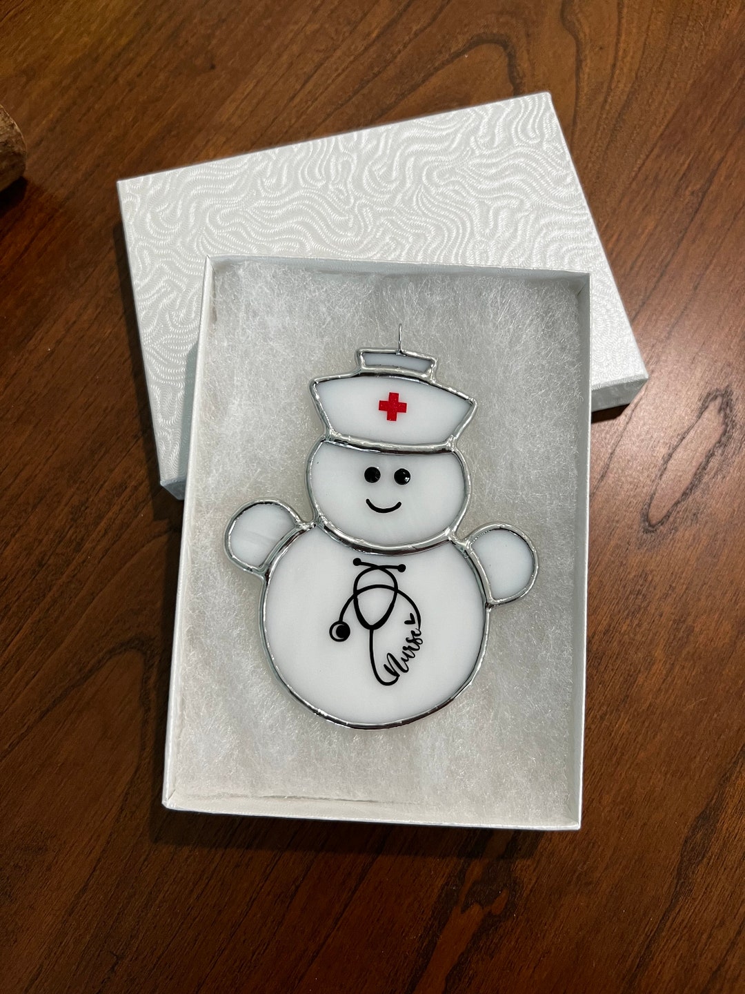 Nurse Snowman Stained Glass Ornament, Suncatcher, Healthcare, Stained ...