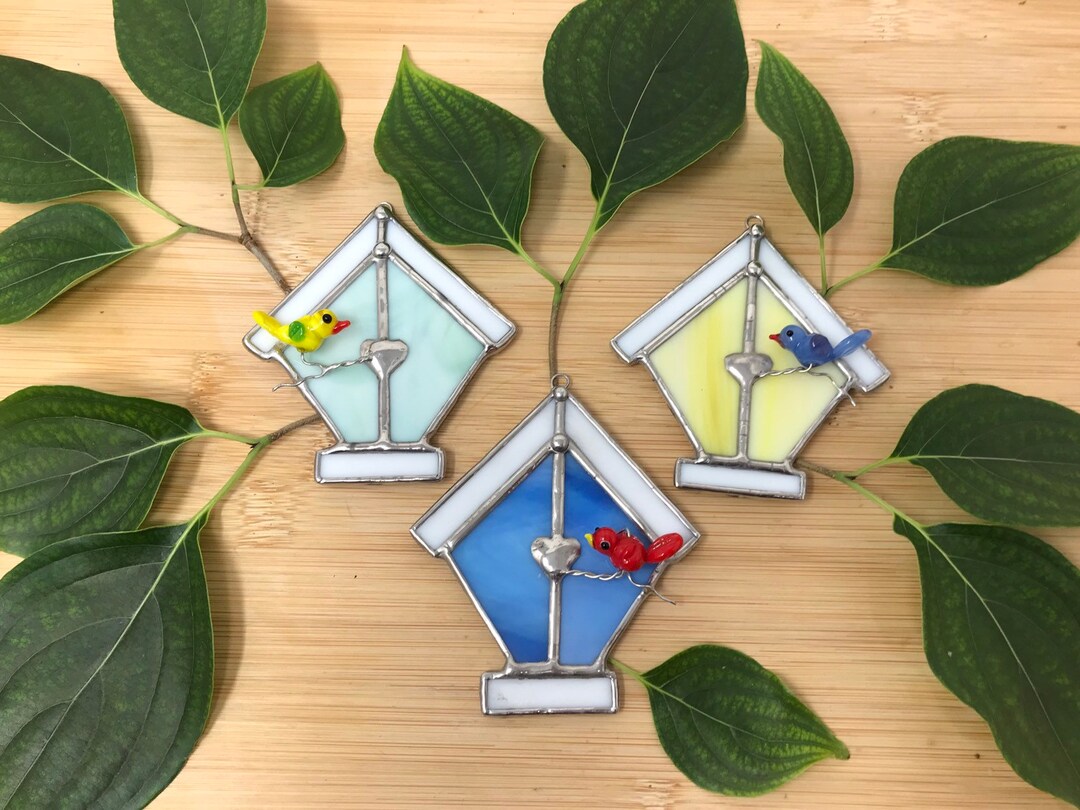 Birdhouse Ornament, Stained Glass Birdhouse, Bird Decor, Birdhouse ...