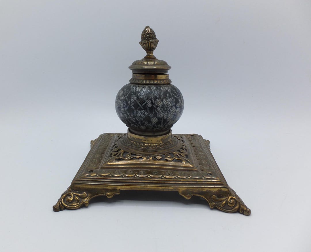 Victorian Style Brass and Porcelain Inkwell - Etsy