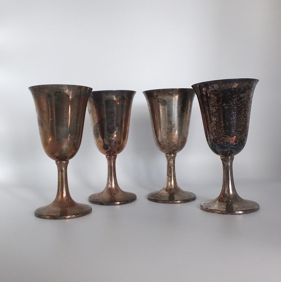 Vintage Silver Plate Wine Goblets Set of 4 - Etsy